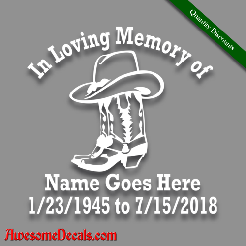 in-loving-memory-of-country-western-cowboy-hat-boots-custom-decal-981 ...